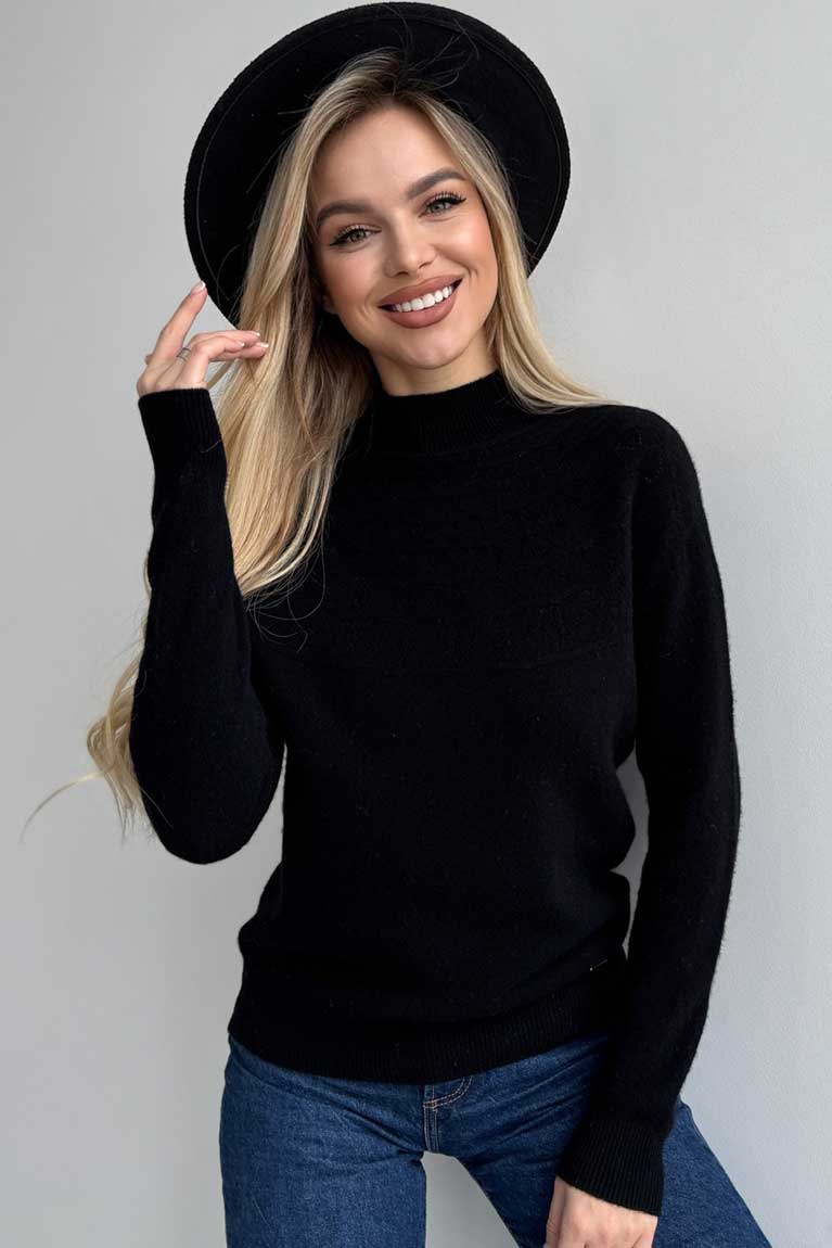 Светр з натуральної 100% вовни жіночий, вовняний чорний silk kiss wool ...