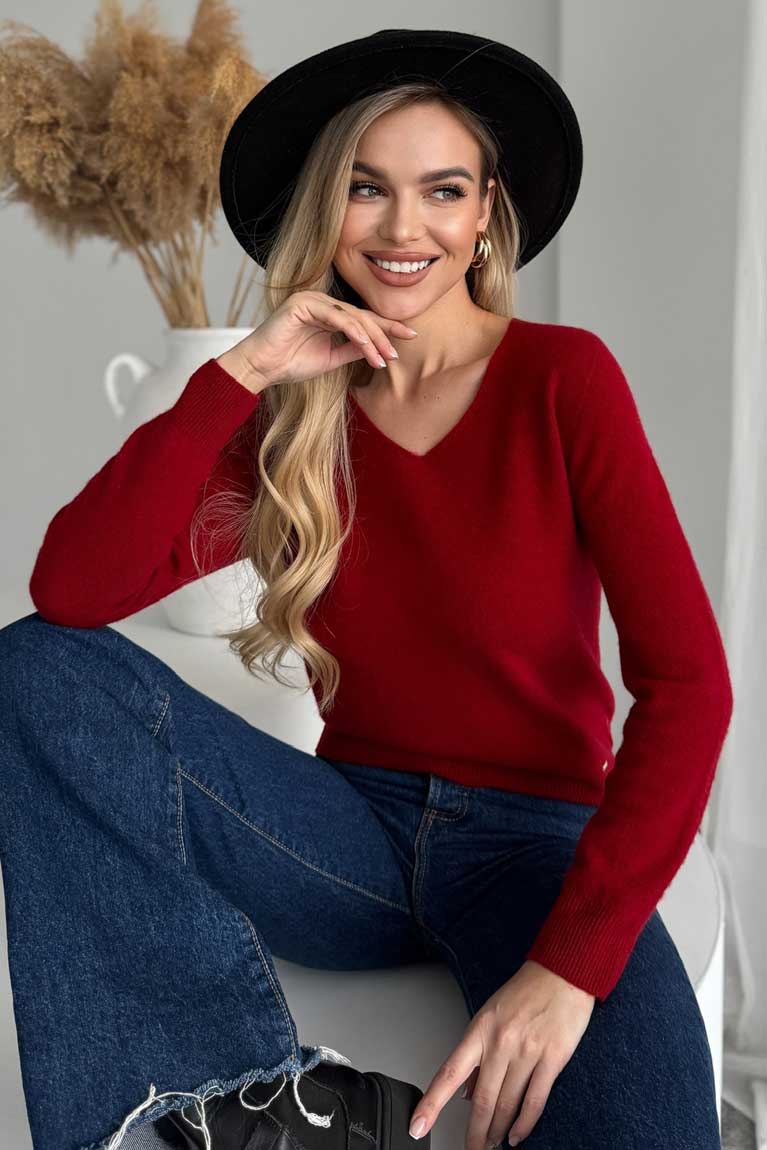 Светр з натуральної 100% вовни жіночий, вовняний червоний silk kiss ...