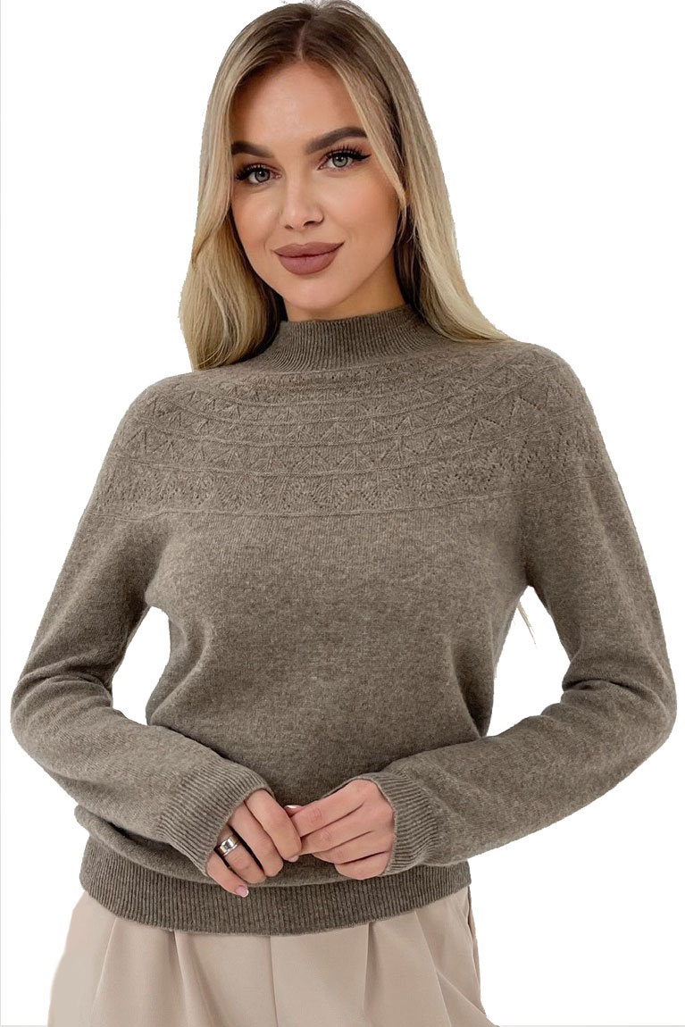 Светр з натуральної 100% вовни жіночий, вовняний коричневий silk kiss ...